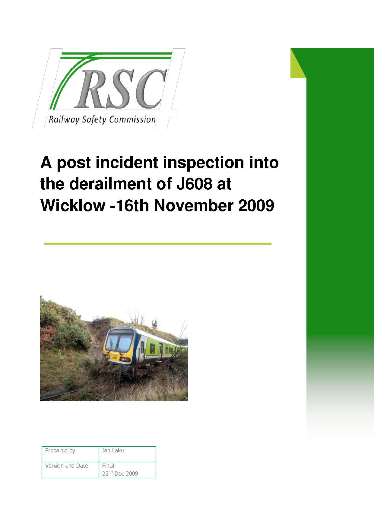 RSC Audit - A post incident inspection into the derailment of J608 at ...